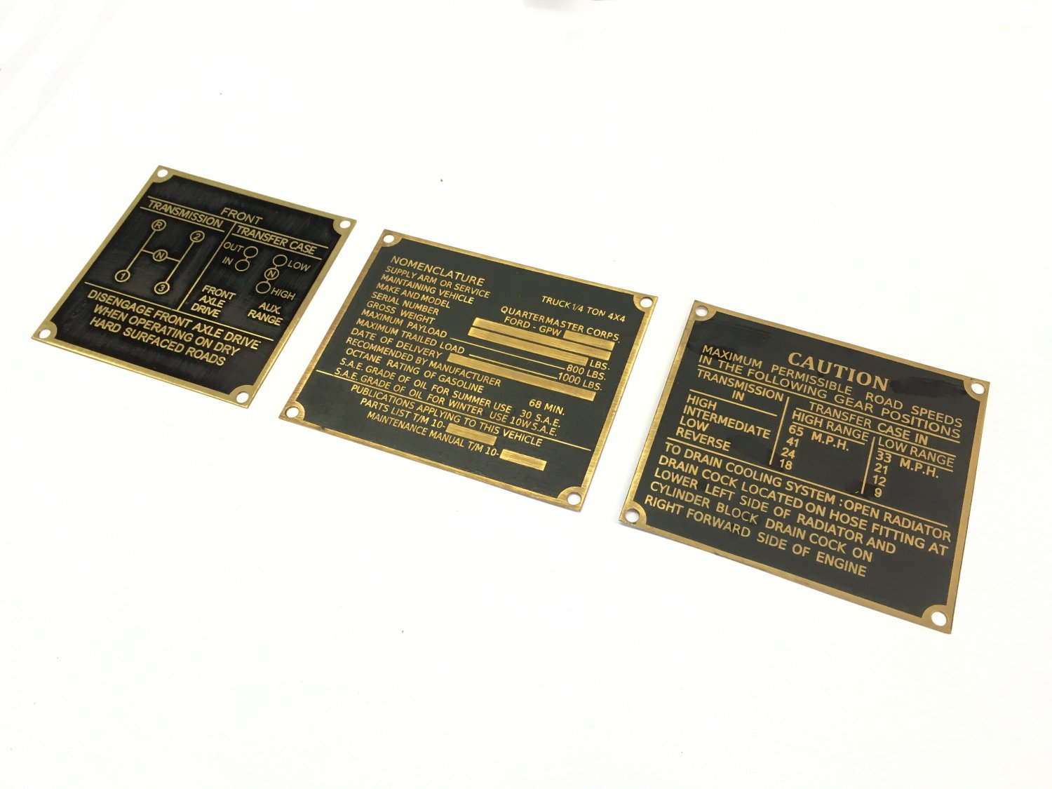 DATA PLATE SET, early war brass (F) | Desmet Jeepparts